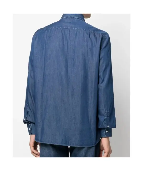 Brunello Cucinelli Curved Hem Buttoned Denim Shirt