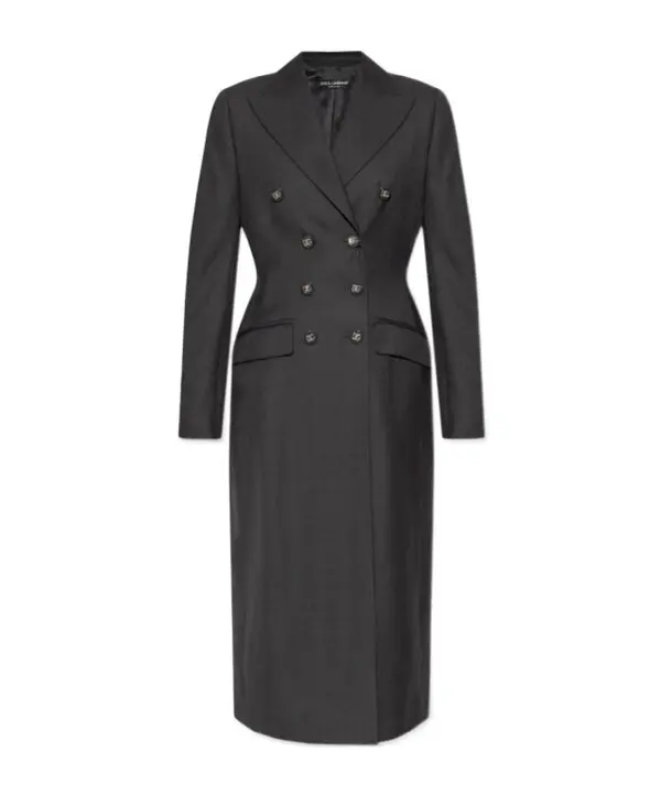 Dolce & Gabbana Double-breasted Coat With Logo Buttons - Grey