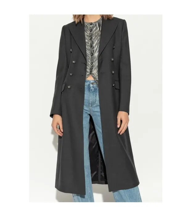 Dolce & Gabbana Double-breasted Coat With Logo Buttons - Grey