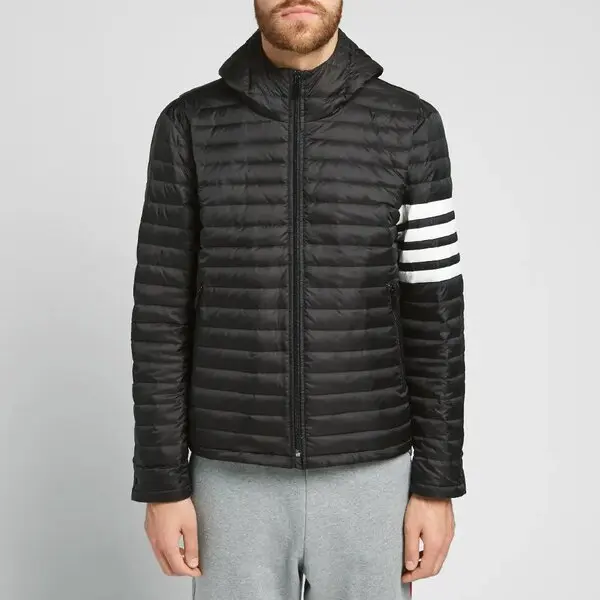 Thom Browne Quilted Zip-up Hooded Down Jacket With Signature Stripes - Black