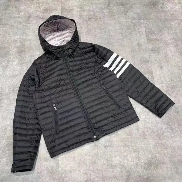 Thom Browne Quilted Zip-up Hooded Down Jacket With Signature Stripes - Black