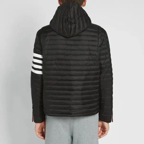 Thom Browne Quilted Zip-up Hooded Down Jacket With Signature Stripes - Black