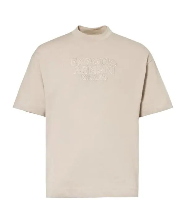 Emporio Armani Logo Embroidered Crewneck T-shirt - Light Brown