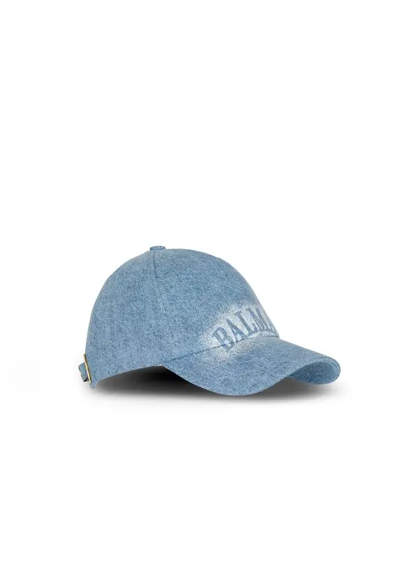 Balmain Logo Detailed Denim Baseball Cap - Blue