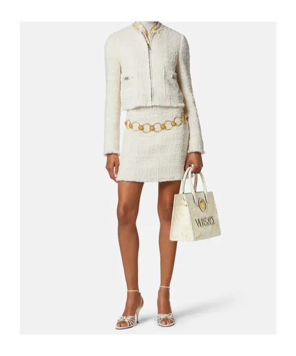 Versace Tweed Mini Skirt With Medusa '95 Hardware - White