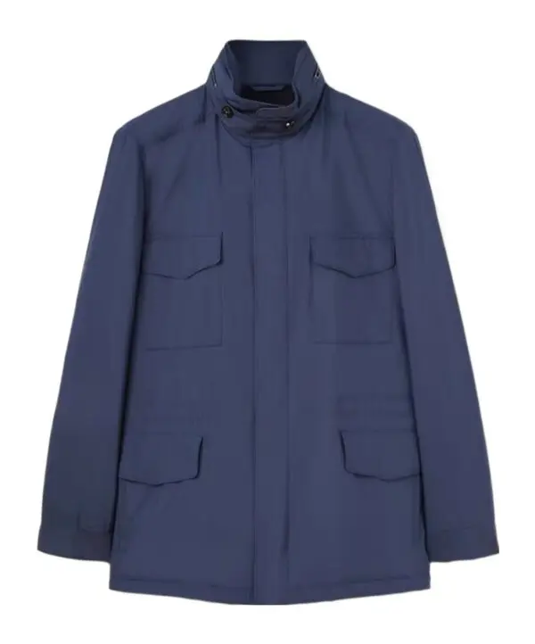 Loro Piana Zipped High Neck Coat With Stowaway Hood - Navy