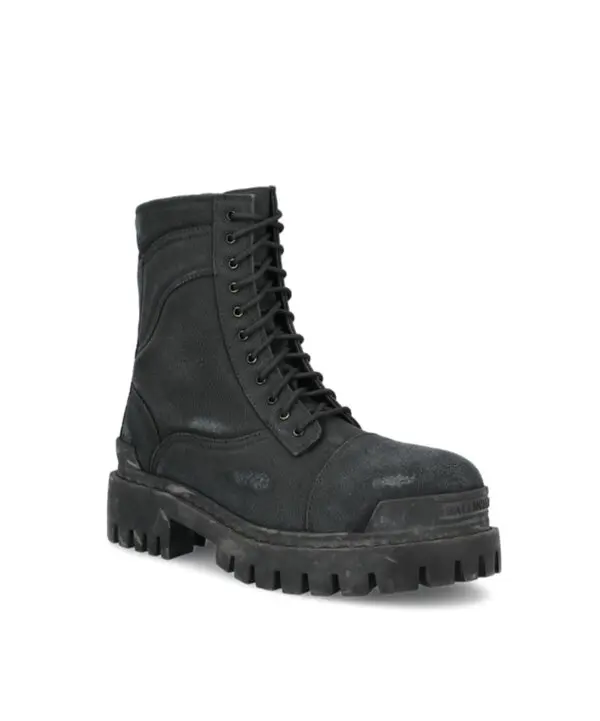 Balenciaga Strike Lace-up Combat Boots - Black