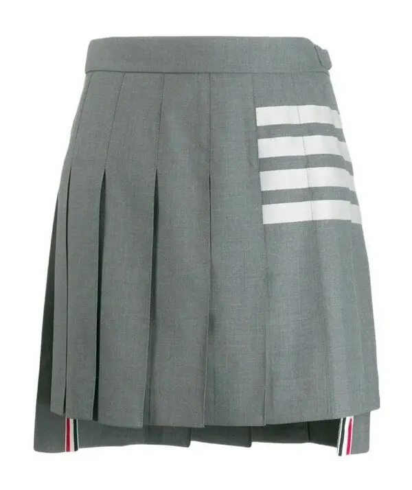 Thom Browne Pleated Mini Skirt With Four-bar Stripes - Medium Gray
