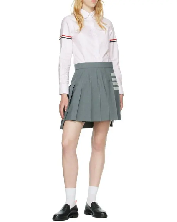 Thom Browne Pleated Mini Skirt With Four-bar Stripes - Medium Gray