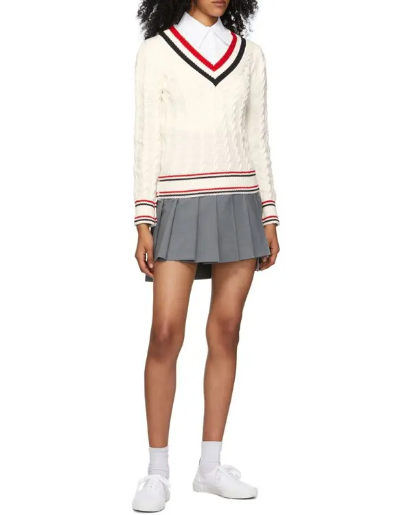 Thom Browne Pleated Mini Skirt With Four-bar Detail - Medium Gray