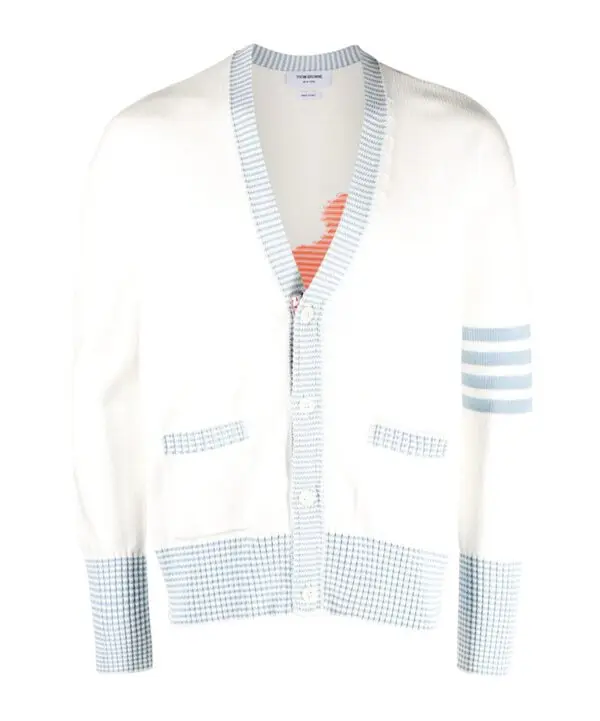 Thom Browne Hector Intarsia Cardigan - White