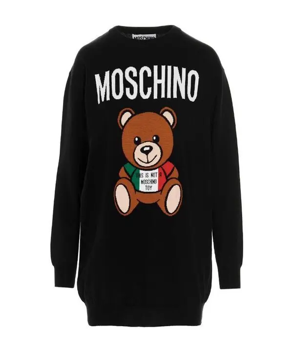 Moschino Logo-print Bear-motif Sweater Dress - Black