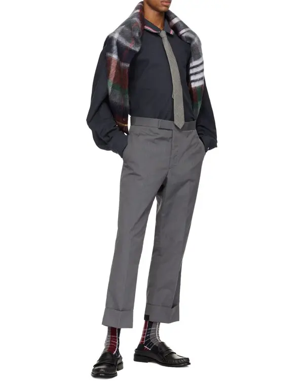 Thom Browne Rwb Stripe-printed Curved Hem Overshirt - Navy Blue