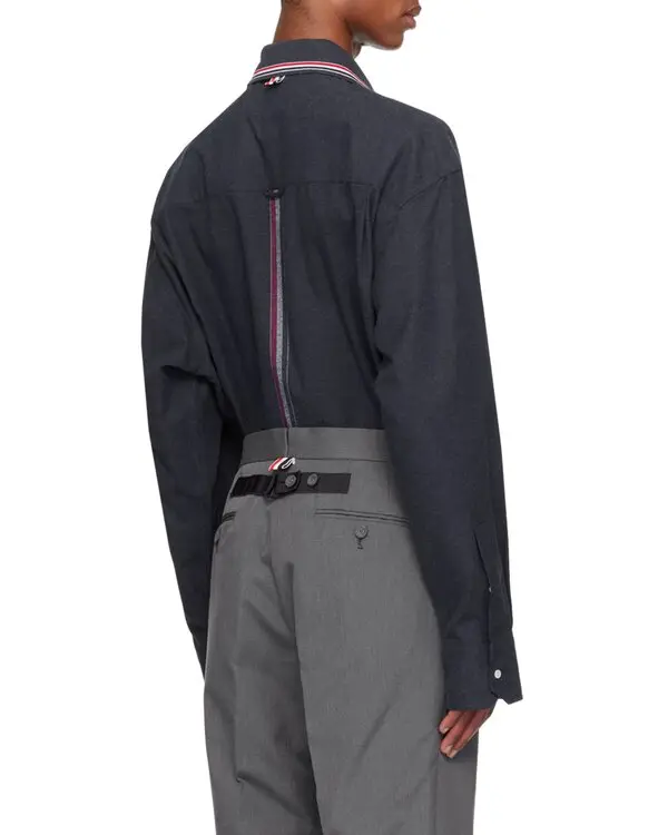 Thom Browne Rwb Stripe-printed Curved Hem Overshirt - Navy Blue