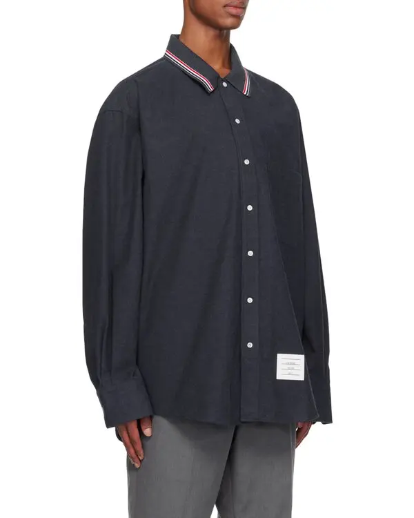 Thom Browne Rwb Stripe-printed Curved Hem Overshirt - Navy Blue