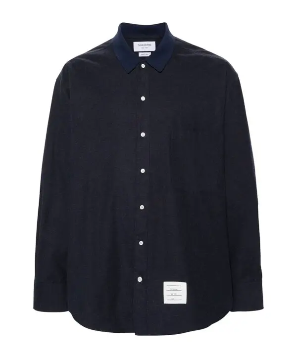 Thom Browne Rwb Striped Curved Hem Shirt - Navy Blue
