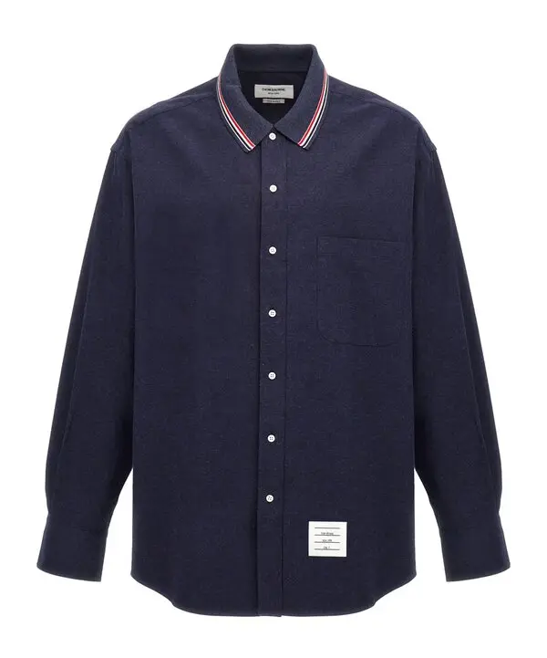 Thom Browne Rwb Striped Curved Hem Shirt - Navy Blue