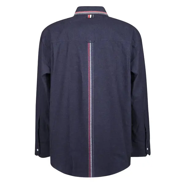 Thom Browne Rwb Striped Curved Hem Shirt - Navy Blue