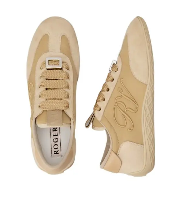 ROGER VIVIER Viv Low Embroidered-logo Sneakers - Beige