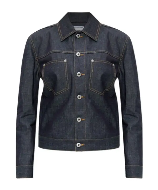 Bottega Veneta Denim Jacket With Contrast Stitching - Navy Blue