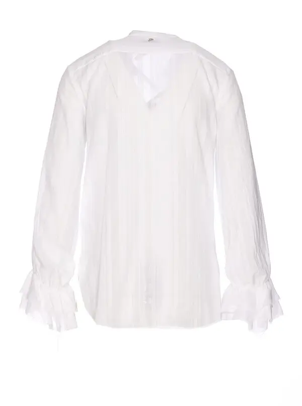 DONDUP Ruffle Trim Tie Neck Long Sleeve Blouse