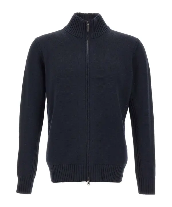 KANGRA Ribbed Zip Stand-collar Cardigan - Black