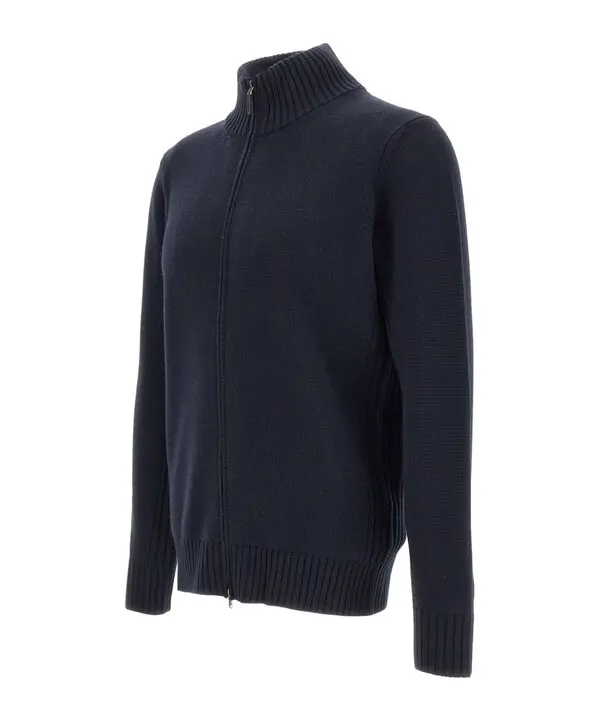KANGRA Ribbed Zip Stand-collar Cardigan - Black
