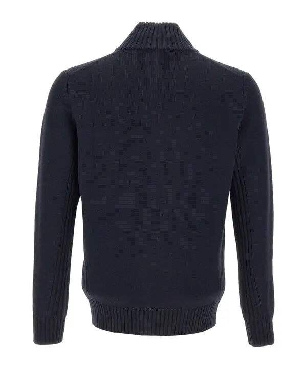 KANGRA Ribbed Zip Stand-collar Cardigan - Black