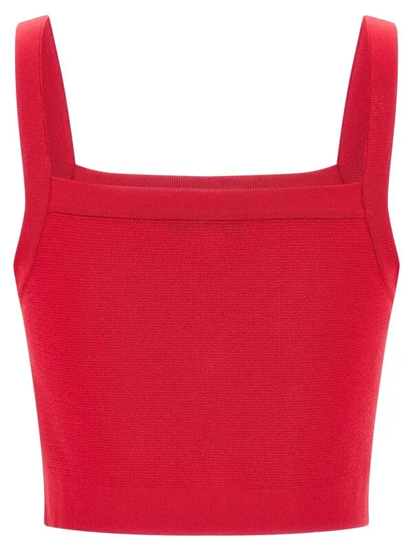 Balmain Ribbed Knit Bralette Top With Logo Buttons - Red