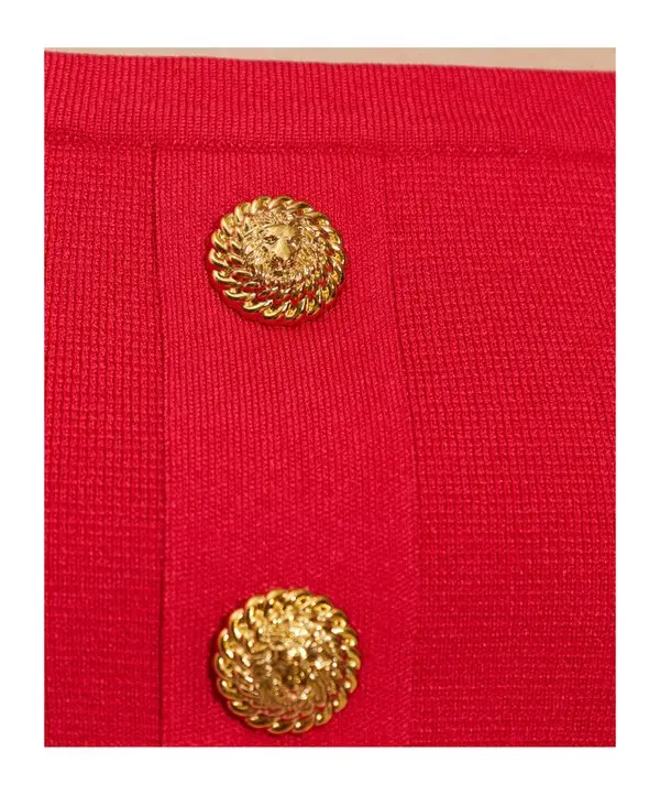 Balmain Ribbed Knit Bralette Top With Logo Buttons - Red