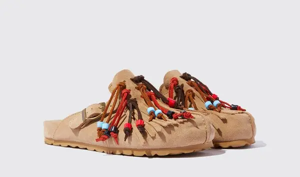 SCAROSSO Muller Round Toe Mules With Tassel And Bead Embellishments - Nude