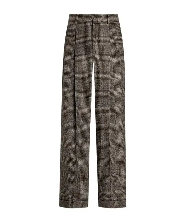 Dolce & Gabbana Pleated Glen Check Alpaca-blend Wide-leg Trousers - Multi-color