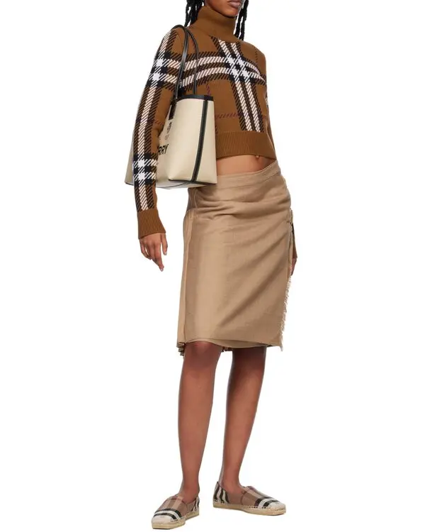 Burberry Logo Printed Cotton Tote Bag With Leather Trim