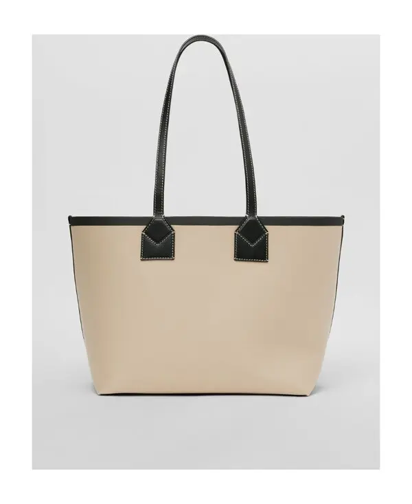 Burberry Logo Printed Cotton Tote Bag With Leather Trim