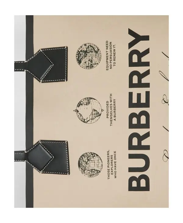 Burberry Logo Printed Cotton Tote Bag With Leather Trim