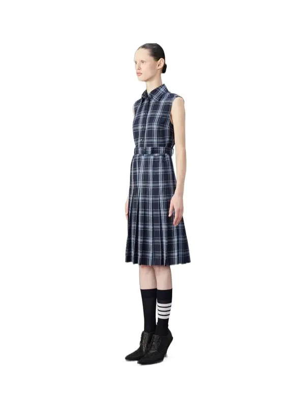 Thom Browne Plaid Check Pleated Shirtdress