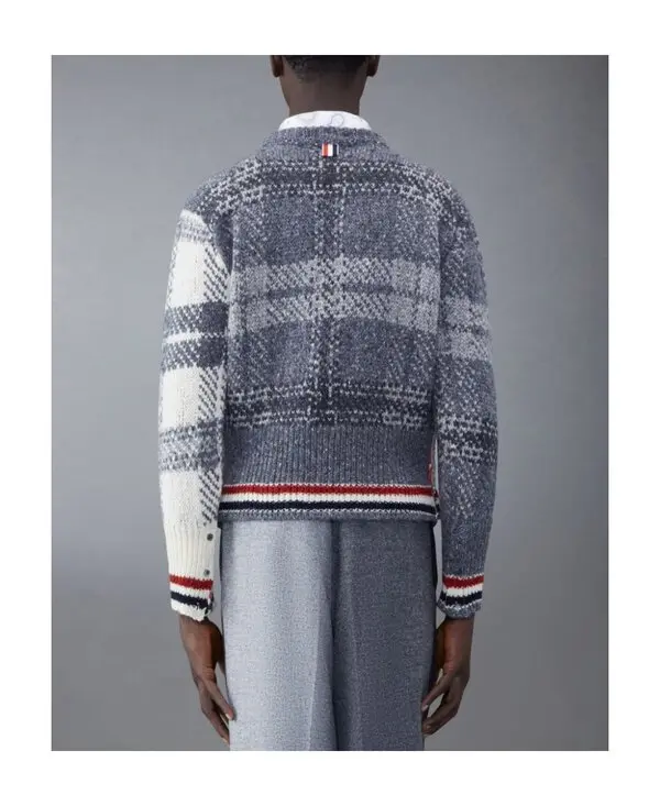 Thom Browne Tartan Printed Ribbed Pullover With Striped Detailing