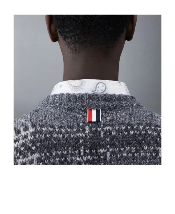 Thom Browne Tartan Printed Ribbed Pullover With Striped Detailing