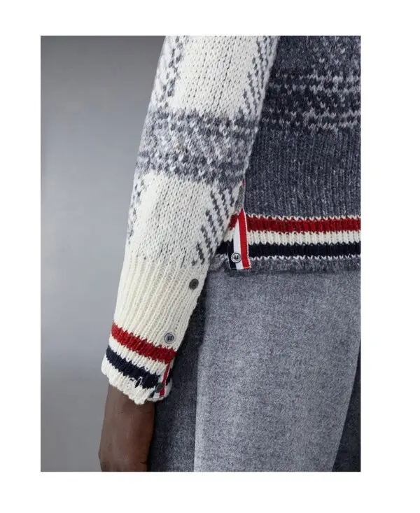 Thom Browne Tartan Printed Ribbed Pullover With Striped Detailing