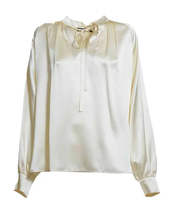 Max Mara Silk Blouse With Mandarin Collar And Tie Detail - White