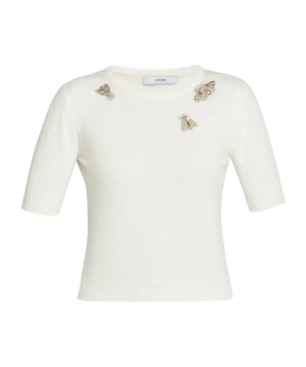 Erdem Embellished Short Sleeve Knit Top - Alabaster Color