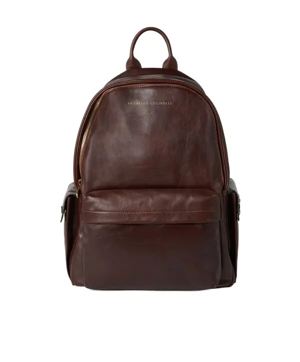Brunello Cucinelli Zip-up Leather Backpack - Burgundy