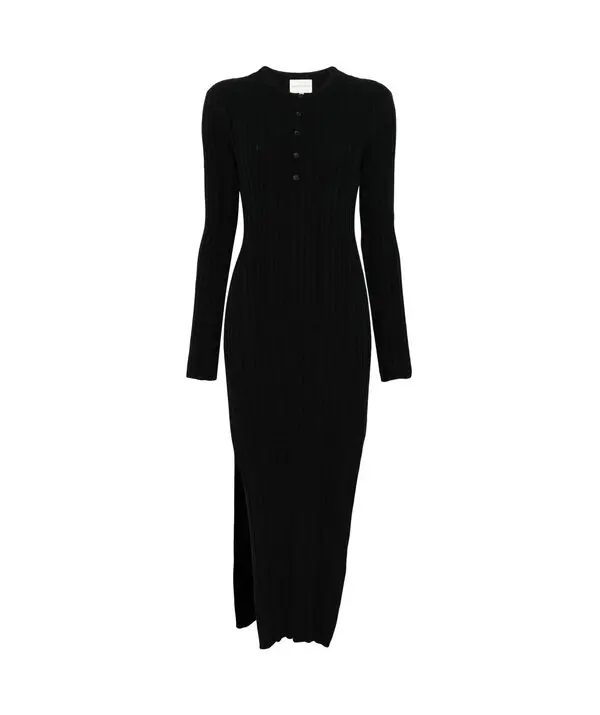 LOULOU STUDIO Ribbed Midi Dress With Side Slits - Black