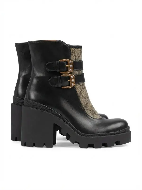Gucci Gg Supreme Buckle Ankle Boots