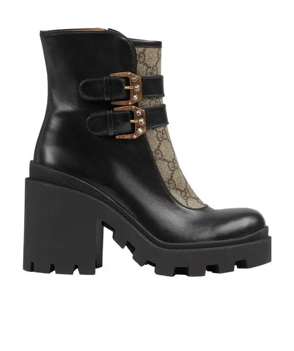 Gucci Gg Supreme Buckle Ankle Boots