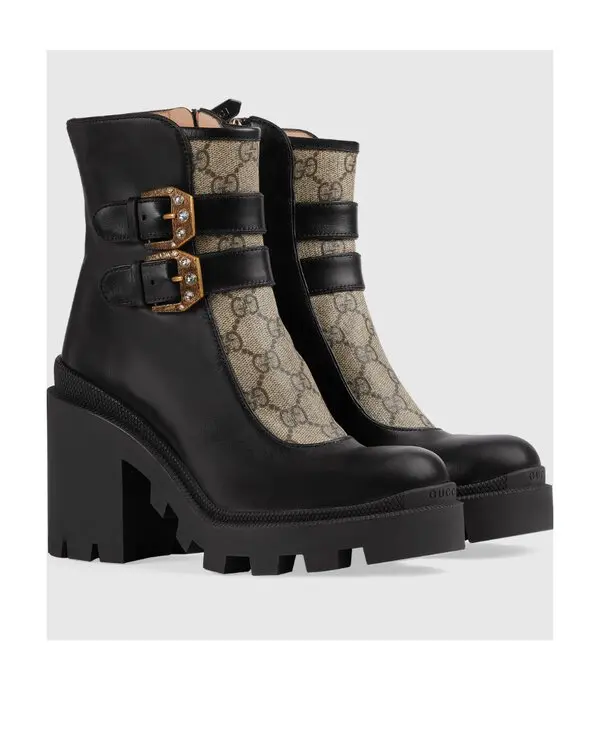 Gucci Gg Supreme Buckle Ankle Boots