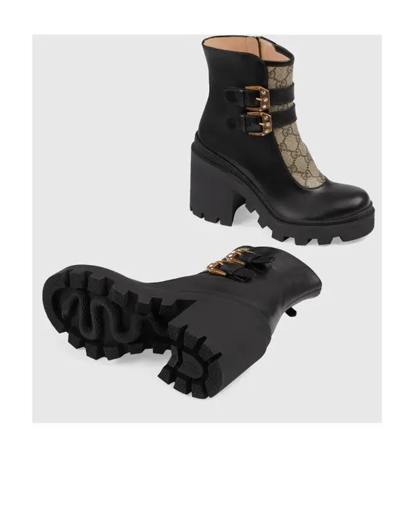 Gucci Gg Supreme Buckle Ankle Boots