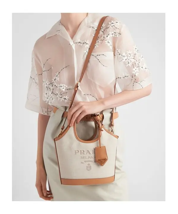 Prada Logo Print Mini Bucket Bag - Neutral Color