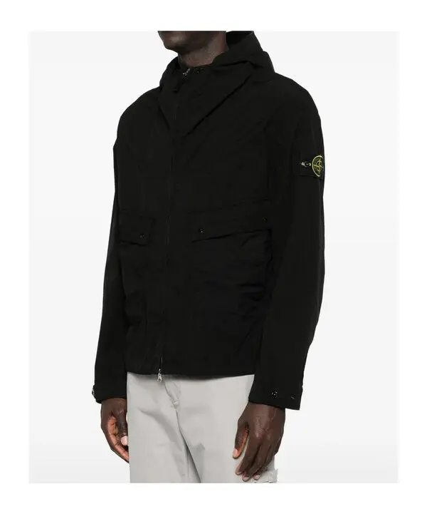 Stone Island Zip-front Hooded Jacket - Black