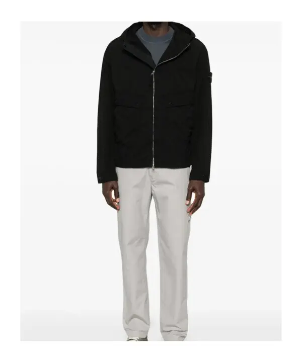 Stone Island Hooded Zip-up Jacket - Black